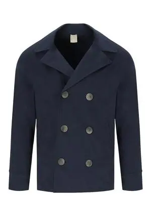 H953 Navy Knitted Pea Coat - Blue