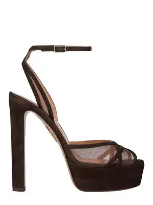 AQUAZZURA Suede Plateau Sandals - Brown