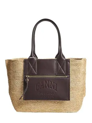 GANNI Medium Raffia-leather Tote Bag - Brown