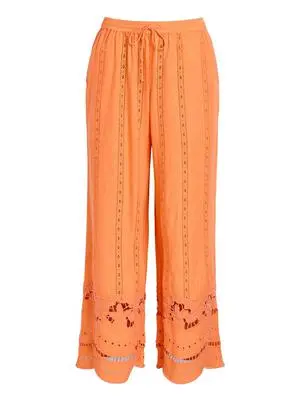 DAMSON MADDER Martina Embroidered Cotton-blend Trousers - Orange
