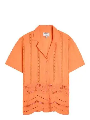 DAMSON MADDER Martina Embroidered Cotton-blend Shirt - Orange