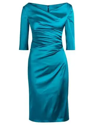 Talbot Runhof Gathered Satin Midi Dress - Teal