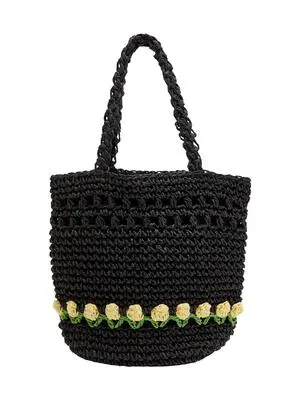 DAMSON MADDER Tulip Raffia Top Handle Bag - Black
