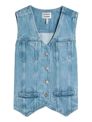 DAMSON MADDER Helly Panelled Denim Gilet - Blue