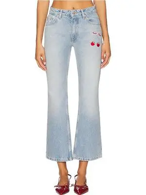 LoveShackFancy Sami Pant Light Wash Cropped Jeans - Blue