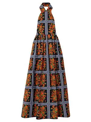 Carolina Herrera Printed Faille Halterneck Gown - Orange