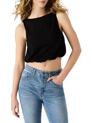 Steve Madden Alta Bubble Hem Cotton Crop Tank Black