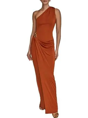 Donna Karan New York One-shoulder Stretch Jersey Gown - Cinnamon