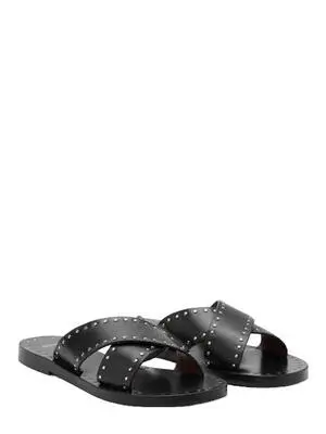 Mango Studded Leather Slide Sandal - Black