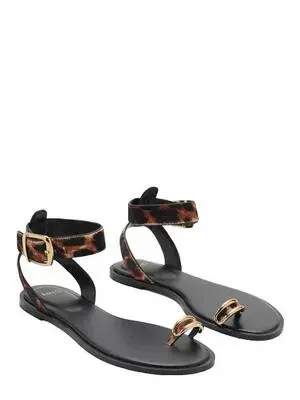 Mango Genuine Calf Hair Ankle Strap Sandal - Black