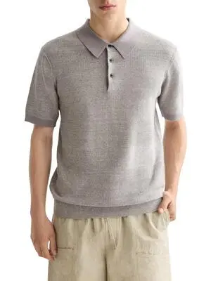 Scotch & Soda Tonal Stripe Cotton Polo Sweater - Grey Melange