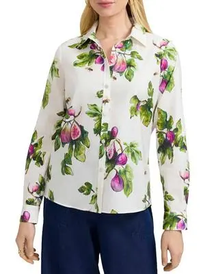 Foxcroft Hampton Figs Print Button-up Shirt - Ivory/ Multi