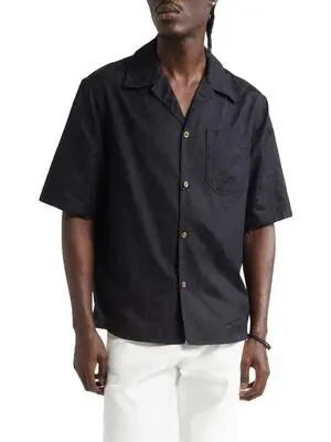 Versace Barocco Jacquard Cotton Poplin Camp Shirt - Black