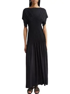 TOTEME Knife Pleated Cap Sleeve Jersey Maxi Dress - Black
