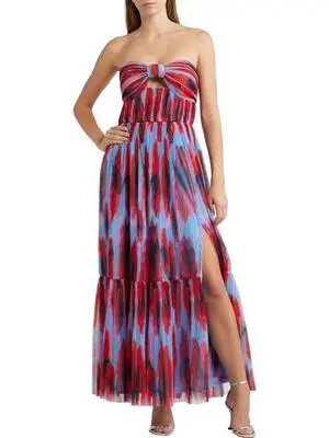 HUTCH Bow Front Strapless Maxi Dress - Peri/ Red