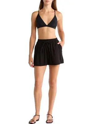 Elan Tie Waist Cotton Shorts - Black