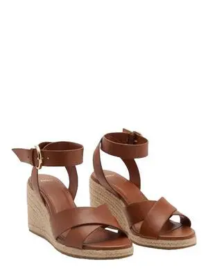 Mango Ankle Strap Wedge Sandal Leather
