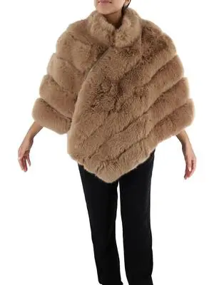 La Fiorentina Faux Fur Poncho - Camel