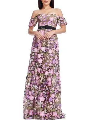 Dress The Population Lara Floral Embroidered Gown - Black Multi