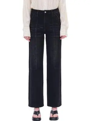 BAYEAS Seamed High Waist Wide Leg Jeans - Black/ Black