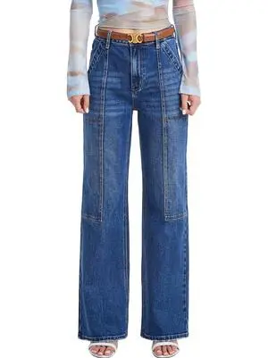 BAYEAS Seamed High Waist Wide Leg Jeans - Deep Sea/ Deep Sea