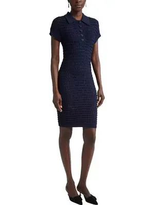 St. John Casey Pointelle Knit Dress - Navy