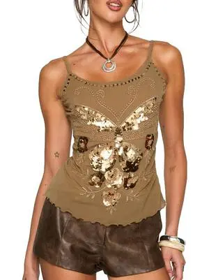 Princess Polly Sequin-studded Camisole - Brown