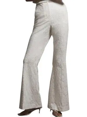 Mint Velvet Sequin Lace Flare Trousers - Ivory