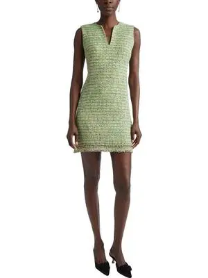 St. John Larkin Metallic Tweed Sheath Dress - Jade/ Light Jade Multi