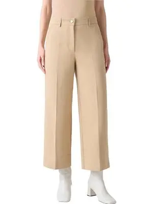 Akris Chiara Wide Leg Crop Cotton Gabardine Pants - Beige