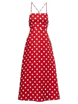 Posse Lori Polka-dot Linen Maxi Dress - Red