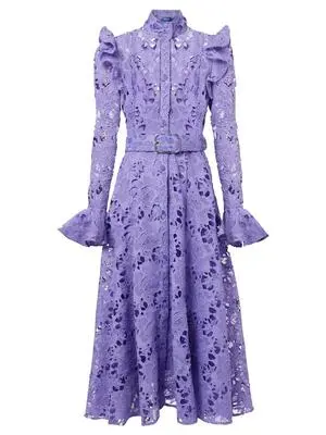 LEO LIN Aliyah Floral Ruffled Lace Midi Dress - Purple