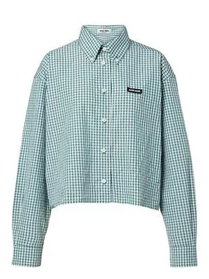 Miu Miu Checked Cropped Cotton Shirt - Green