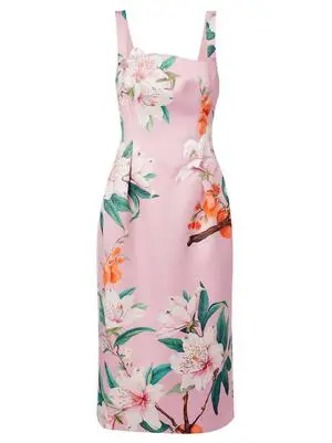 LEO LIN Larissa Floral Satin Midi Dress - Pink