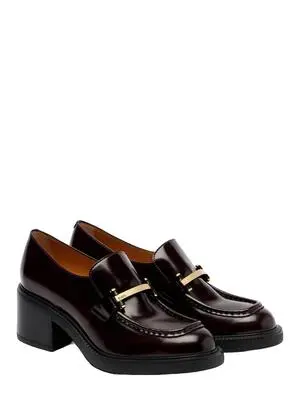 TOD'S 60 Leather Loafer Pumps - Burgundy