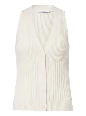 Max Mara Bimba Ribbed-knit Cotton-blend Vest - White