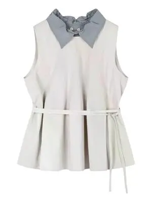STUDIO TOMBOY Collared Belted Sleeveless Top - Grey