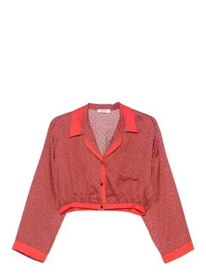 Sandro Printed Cropped Shirt - Red