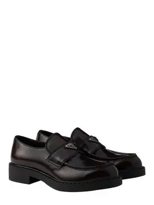 Prada Brushed Leather Loafers - Brown
