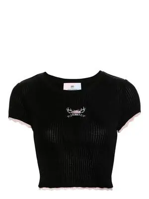 CHIARA FERRAGNI Punk Logo Ribbed Top - Black