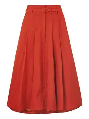 Gabriela Hearst Dugald Belted Pleated Linen Midi Skirt - Orange
