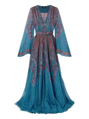 Etro Belted Paisley-print Maxi Dress - Blue