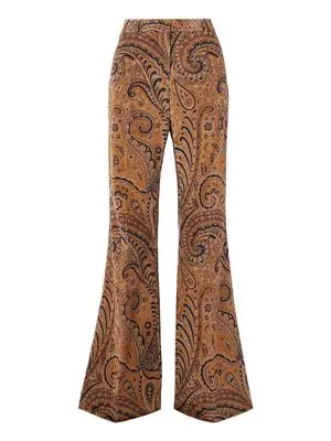 Etro Paisley-print Stretch Cotton-corduroy Flared Pants - Brown