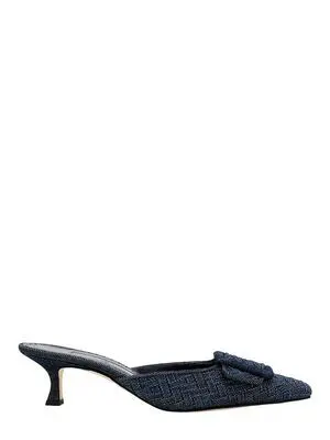 Manolo Blahnik Maysale Denim Buckle Mules - Indigo