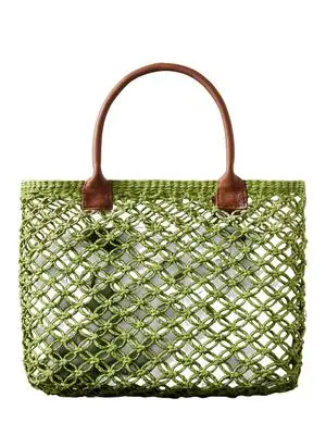 SENSI STUDIO Textured Leather-trimmed Straw Tote - Green