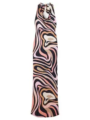 Emilio Pucci Marmo Crystal-embellished Printed Halterneck Maxi Dress - Pink
