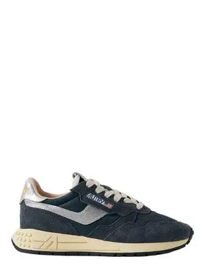 AUTRY Reelwind Low Metallic Leather-Trimmed Sneakers Navy