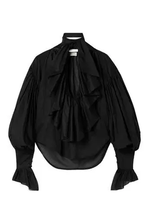 SALON 1884 Giacomo Tie-neck Ruffled Blouse - Black