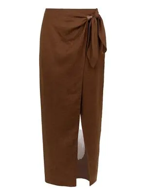 VIX PAULA HERMANNY Knotted Midi Skirt Brown