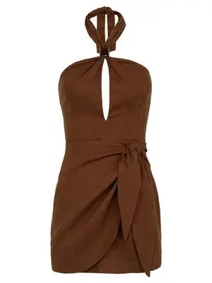 VIX PAULA HERMANNY Luna Keyhole Mini Dress Brown